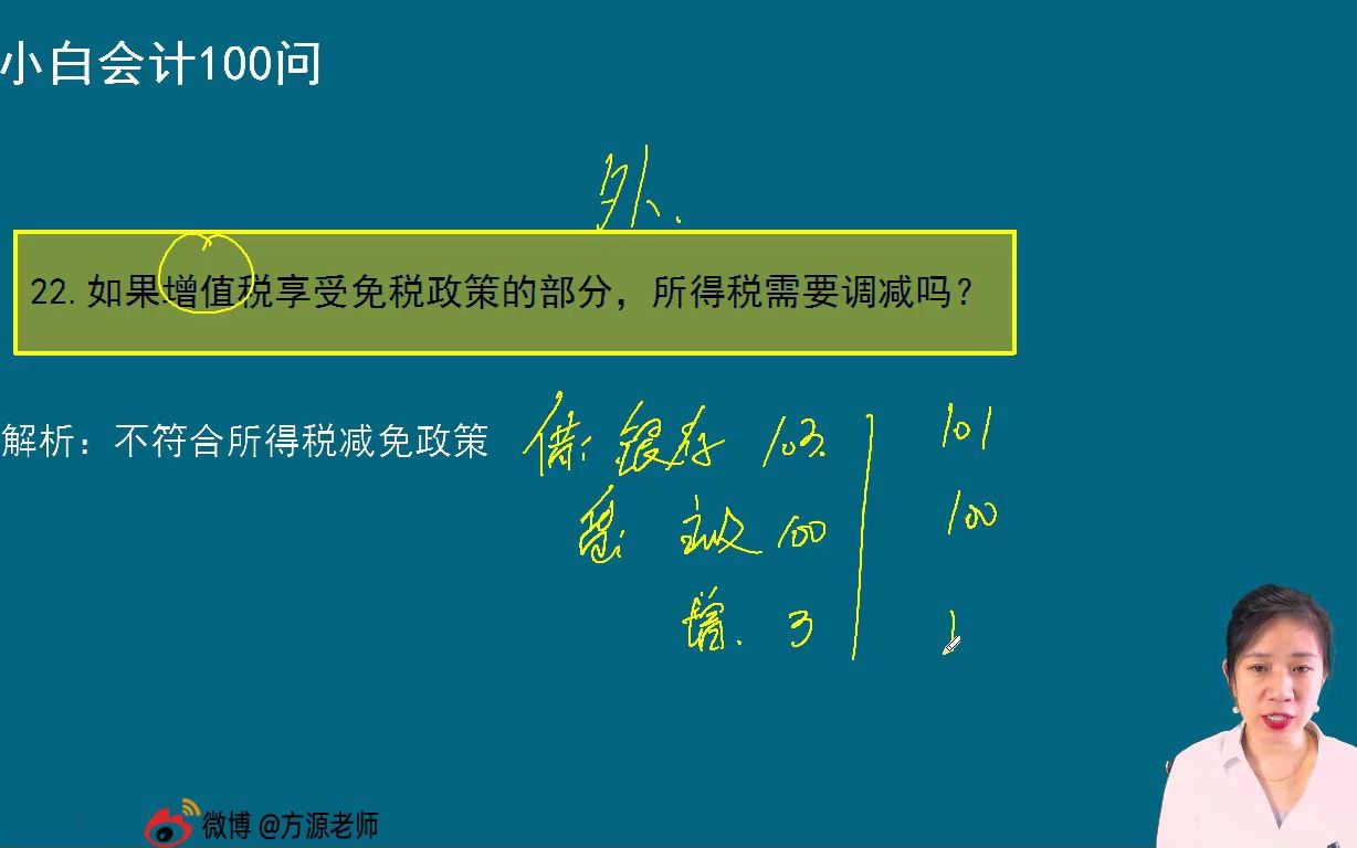如果增值税享受免税政策的部分,所得税需要调减吗?方源老师