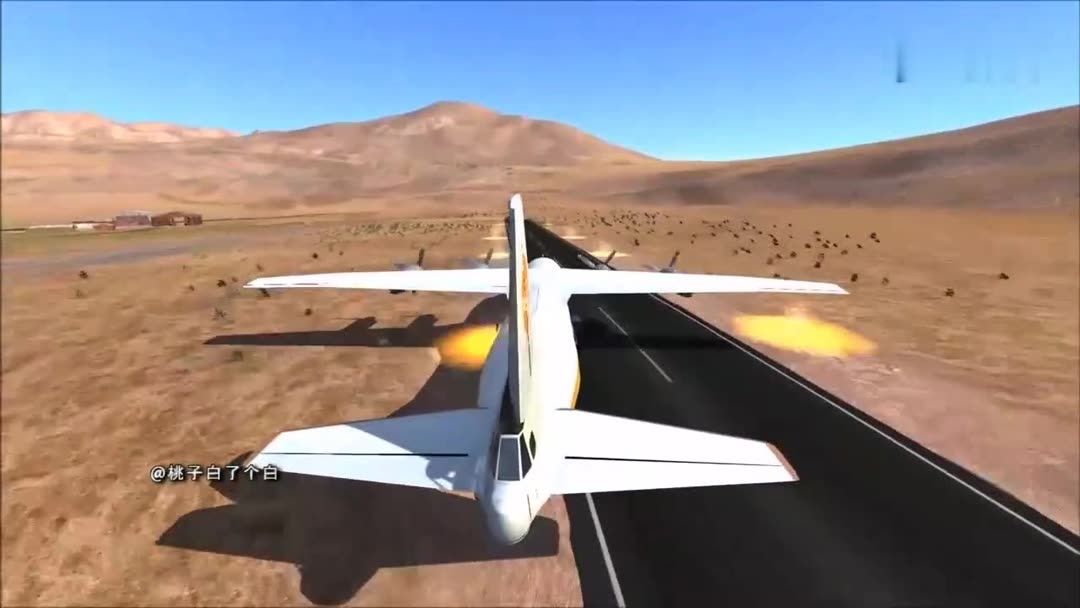 飞机失去动力强行迫降地面 碎片洒满一地 拟真车祸模拟游戏