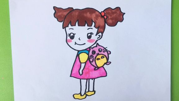 美术绘画教程,简笔画教你画Q版小女孩背着可爱的书包,简单易学