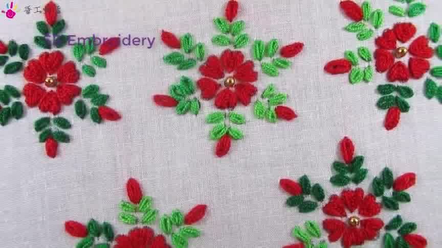 手工刺绣桃心雪花图案欣赏,简单漂亮,好精致的刺绣图案