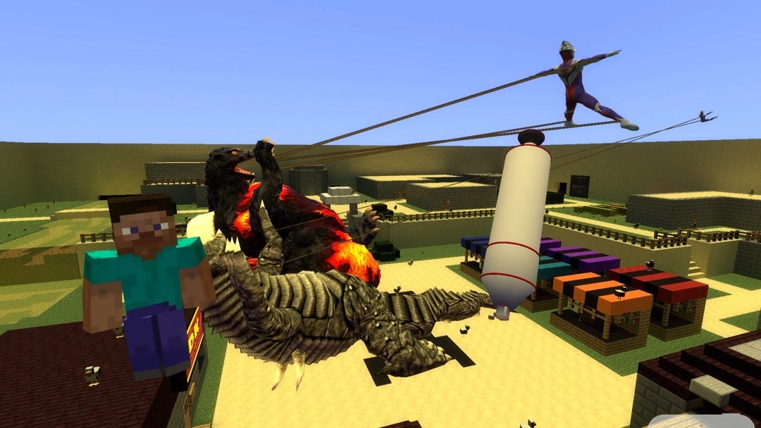 GMOD游戏史蒂夫用一百个导弹掩护奥特曼吸收能量