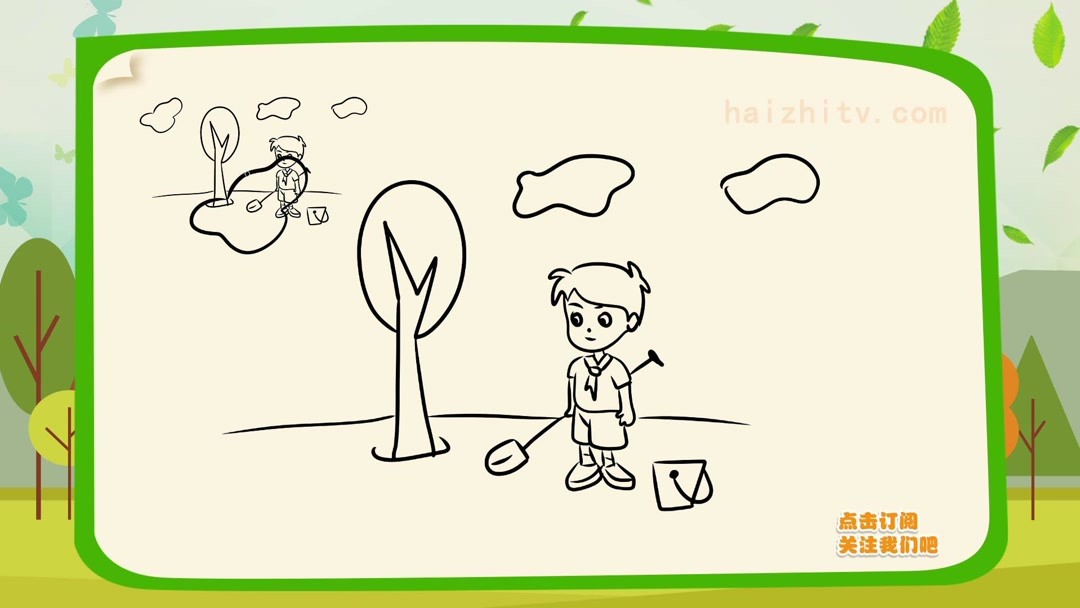 植树节节简笔画教程,如何画一个小男孩在植树,节日简笔画大全