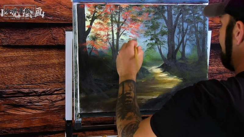 油画风景教程:阳光下的森林