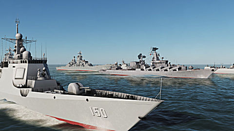 中俄混合舰队,强攻M国航母编队,两艘武库舰担任主攻,战争模拟