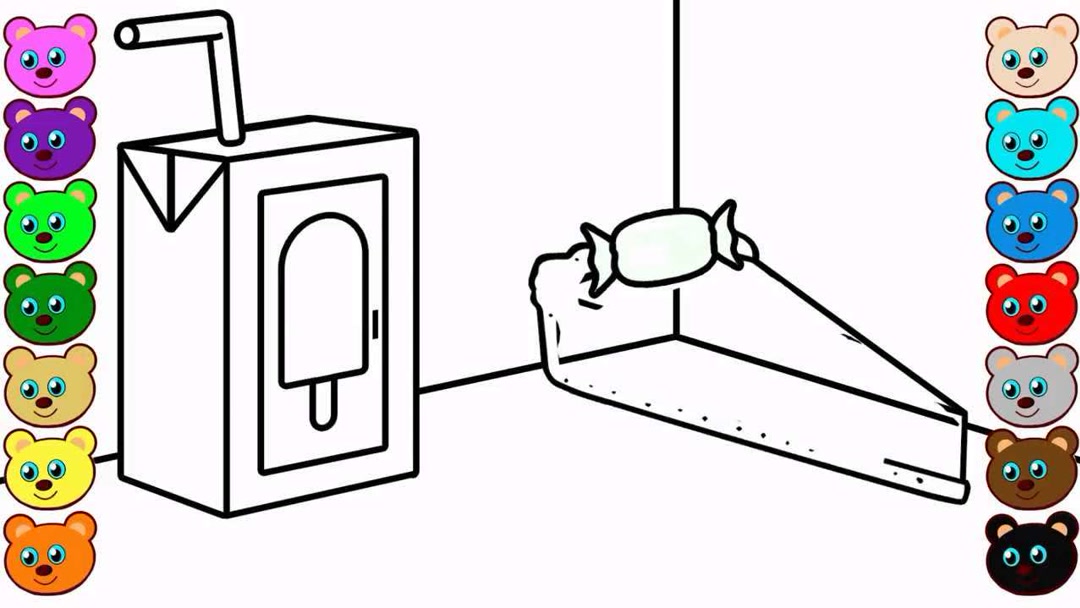 幼儿创意美术 给美味的蛋糕 果汁还有大时钟着色