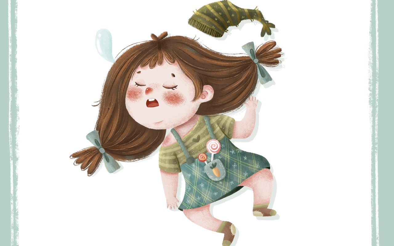 瞌睡小女孩的手绘过程