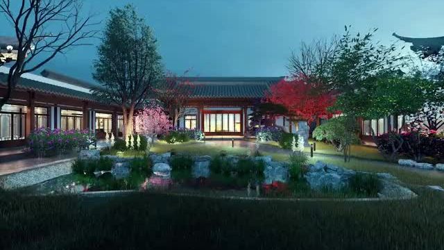 中式景观庭院三维动画#中式合院 #园林景观 #庭院设计 #景观设计