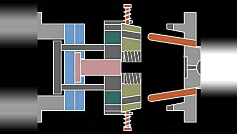 直观的机械原理, 这是哈夫式脱螺纹加推板机构顶出模具