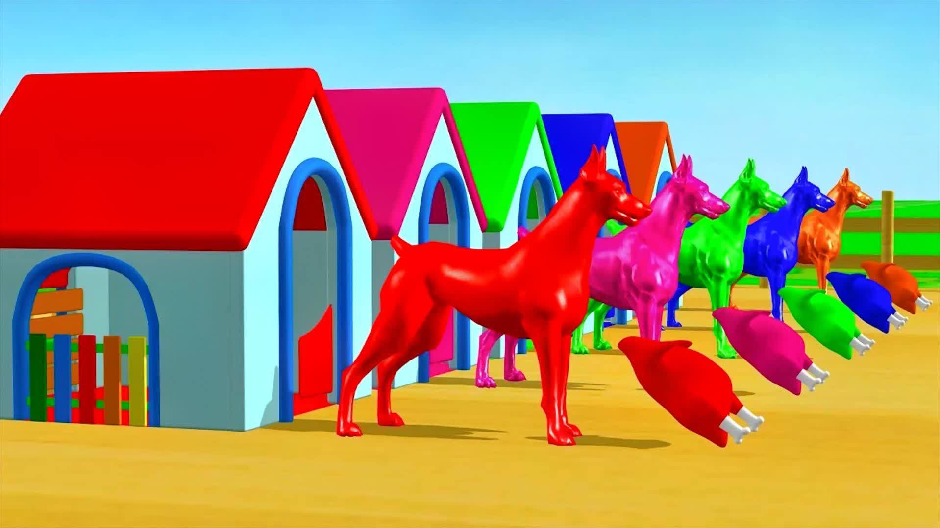 狗狗吃飞机送来的美味烧鸡,学习认识颜色,儿童英语早教启蒙动画