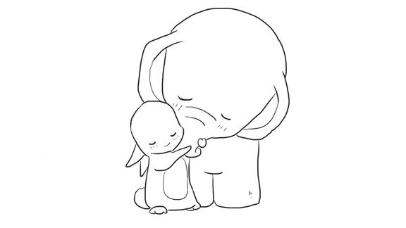 可爱的小白兔与小象儿童亲子简笔画