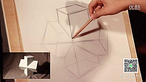 几何结构素描十字贯穿体的画法【我是美术生】