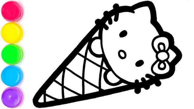 儿童亲子DIY趣味益智画画躲在冰淇淋里面的凯蒂猫好可爱呀