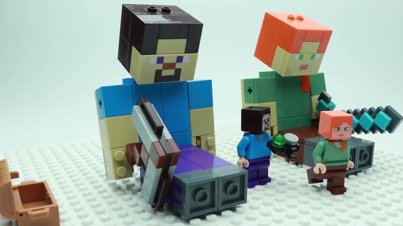 积木定格动画:我的世界游戏史蒂夫与无花果鹦鹉