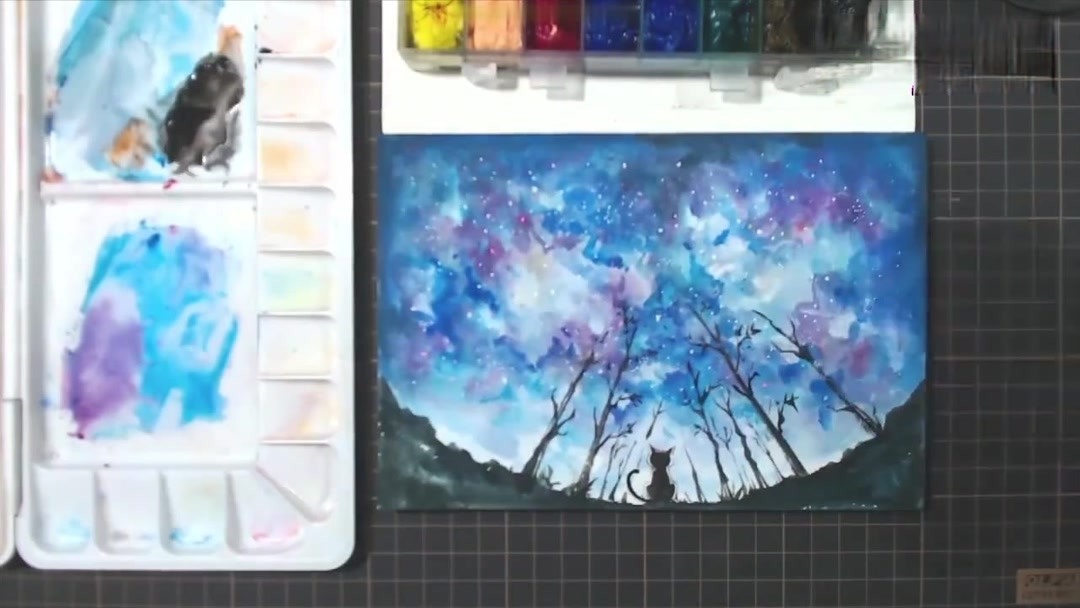 水彩画:超简单的星空画法,画出来太美了,你觉得呢?