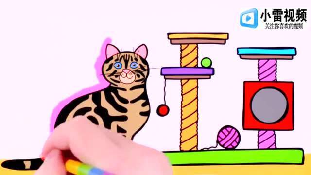 趣味简笔画,绘制一只可爱的小猫并着色,太好玩了!