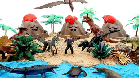 手工制作侏罗纪恐龙世界和火山模型