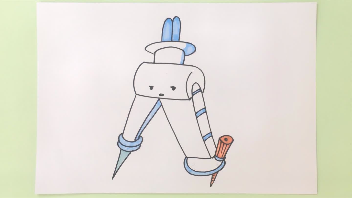 博卡简笔画:小圆规好呆萌,看着好可爱,我们一起画圆规吧