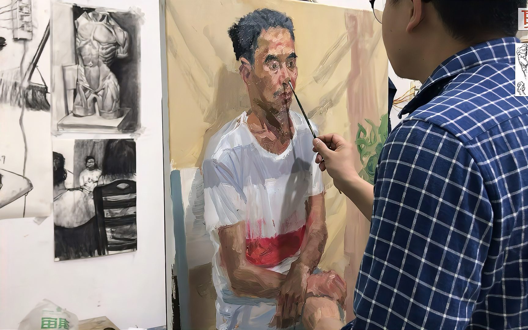 五一大放送。中国美院油画系研究生模特油画写生示范(2)。国美2023...