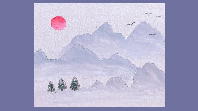 油画棒浪漫绘画,国风水墨山水视频教程,新手轻松画