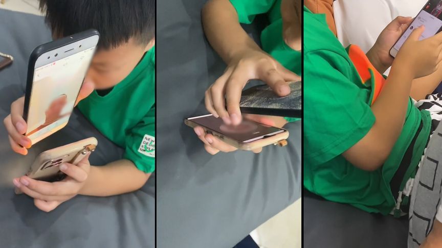 男孩想玩游戏,让爷爷拍照刷脸认证,2台手机"互照"认真模样乐翻