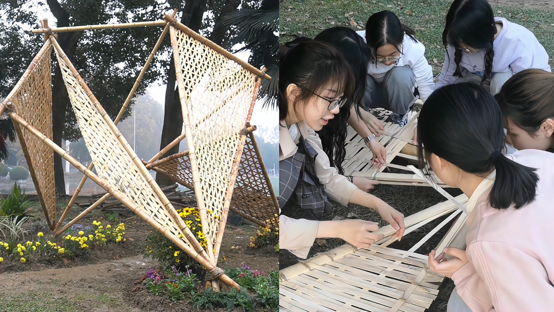 大学生用竹子做出现代艺术品:做梦都在绑竹子