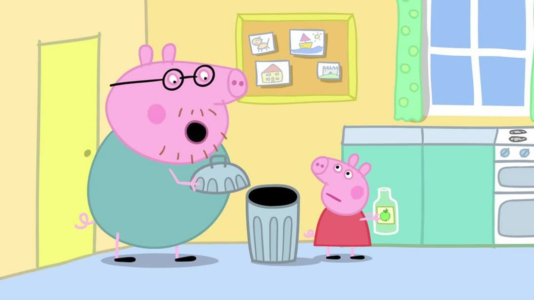 小猪佩奇:猪妈妈教佩奇把可回收垃圾放进回收箱