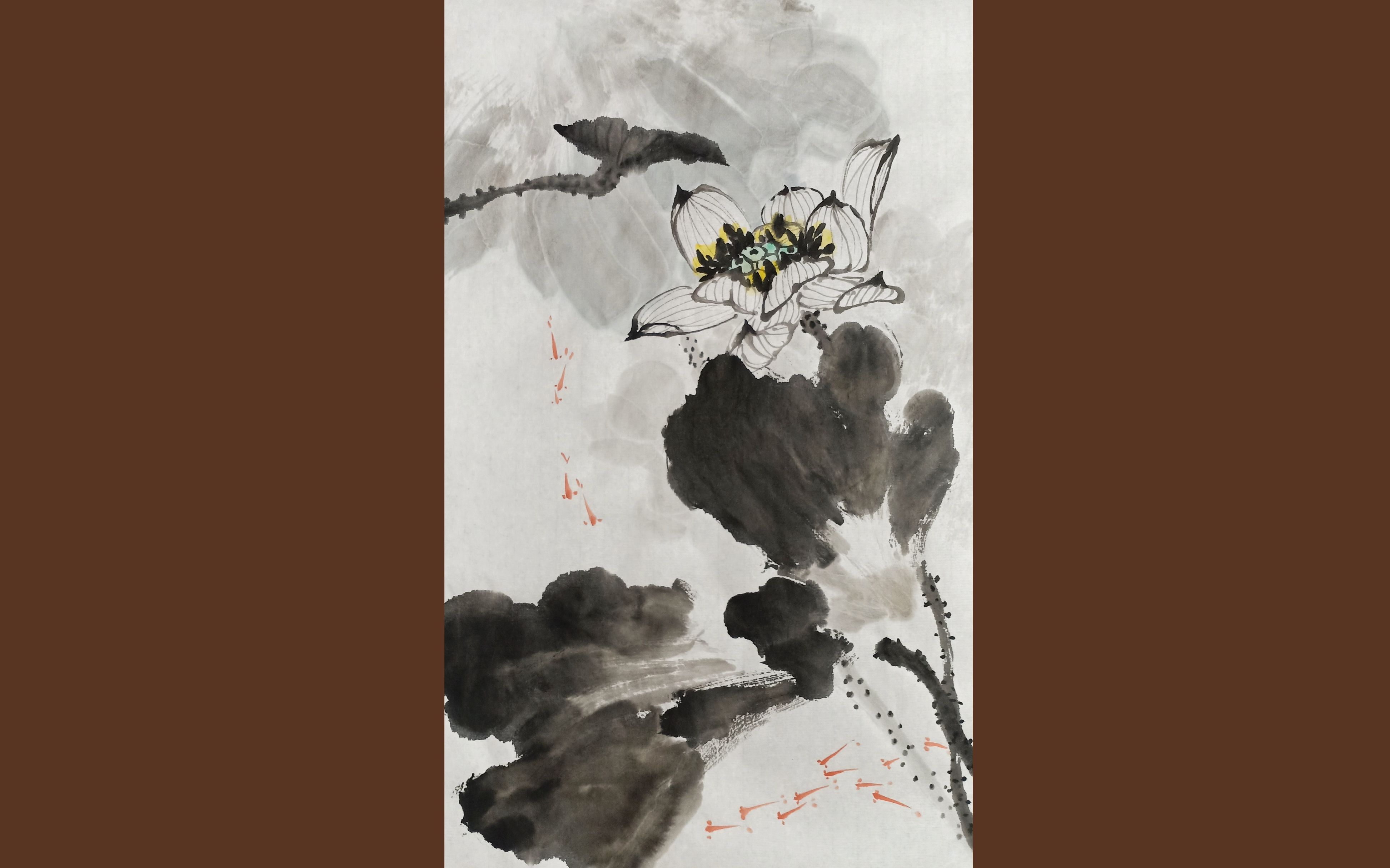 (水墨)荷花小鱼