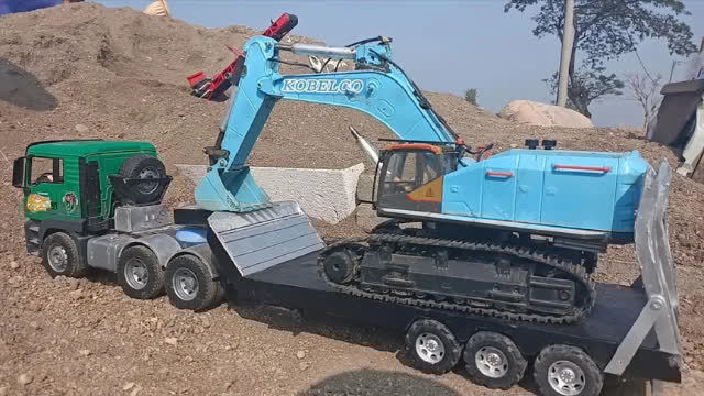 大卡车模型玩具运输挖掘机和装载机