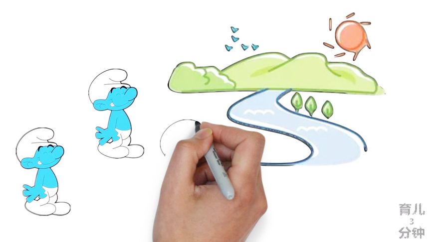 手绘简笔画儿歌《蓝精灵》,听儿歌学画画