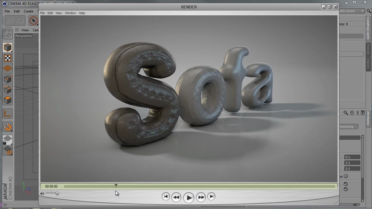 C4D雕刻沙发文字形状教程 www.c4dcn.com