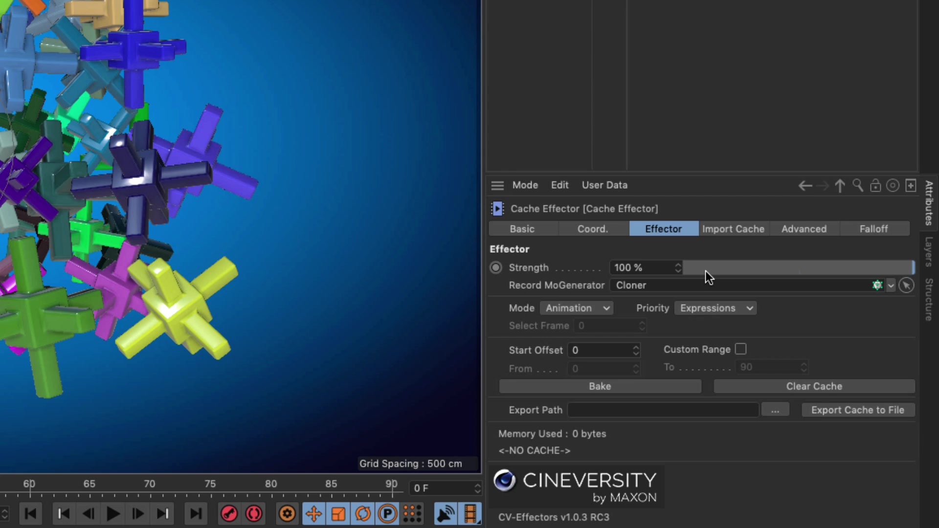 中文汉化C4D插件-运动图形学动画缓存烘焙插件CV-Effectors Cache ...