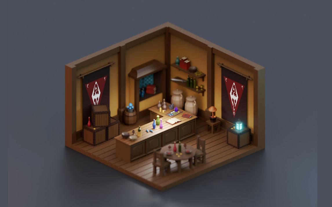 3D建模--小酒馆场景模型制作,灯光渲染教程!