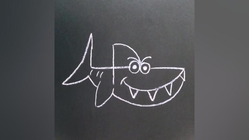 用400画鲨鱼,秒会!#简笔画教程 #鲨鱼 #育儿