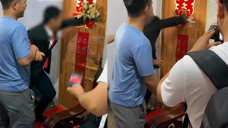 新郎"硬核"接亲,对房门猛踹十几脚,一拳击碎拉不住