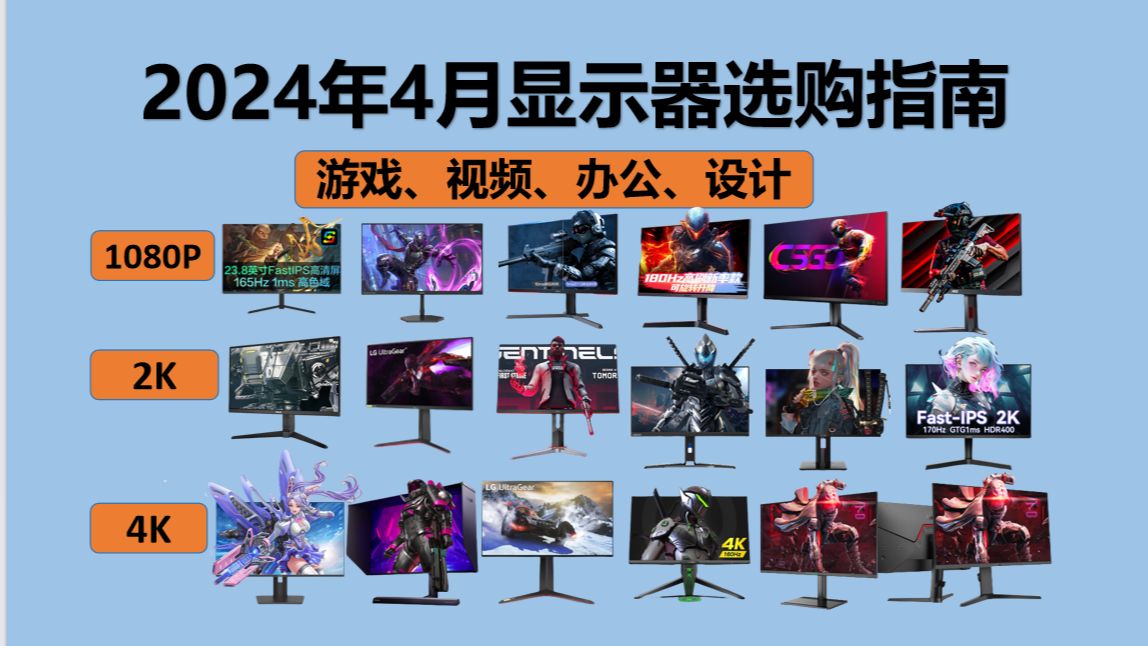 2024年4月显示器选购推荐!1080p、2k、4k、游戏显示器、办公显示器...
