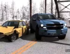 BeamNG 车祸模拟器:雪天五辆车在桥上依次撞车,车大才是硬道理啊!