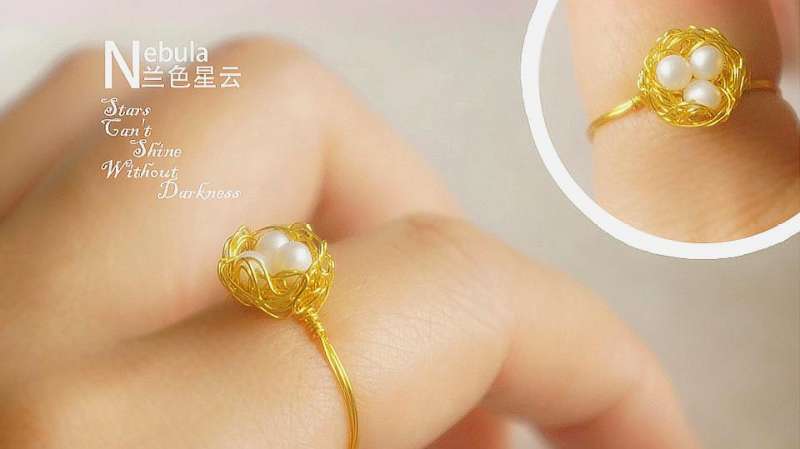 手工DIY绕线鸟巢戒指 铜线+淡水珍珠 下周上教程和材料包