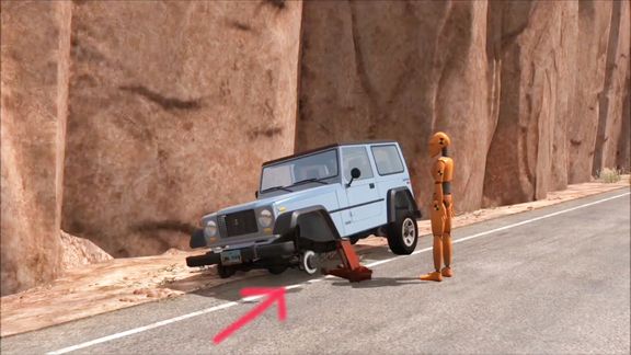 BeamNG:碰撞测试假人,4吨巨石滚落冲向越野车,模拟真实车祸