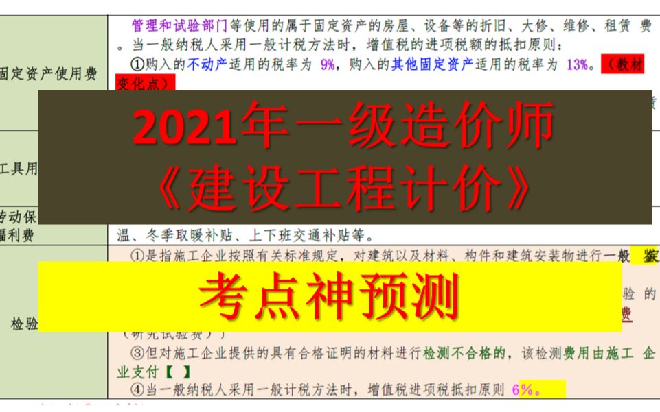 2021年一级造价师《建设工程计价》考点神预测