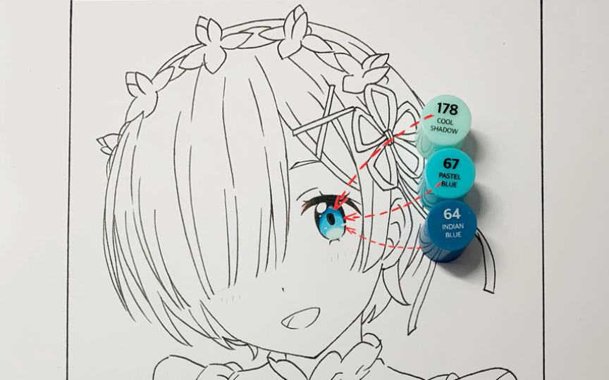 蕾姆手绘过程图集～绘画工具介绍:威思立马克笔202色歌马勾线笔003/...