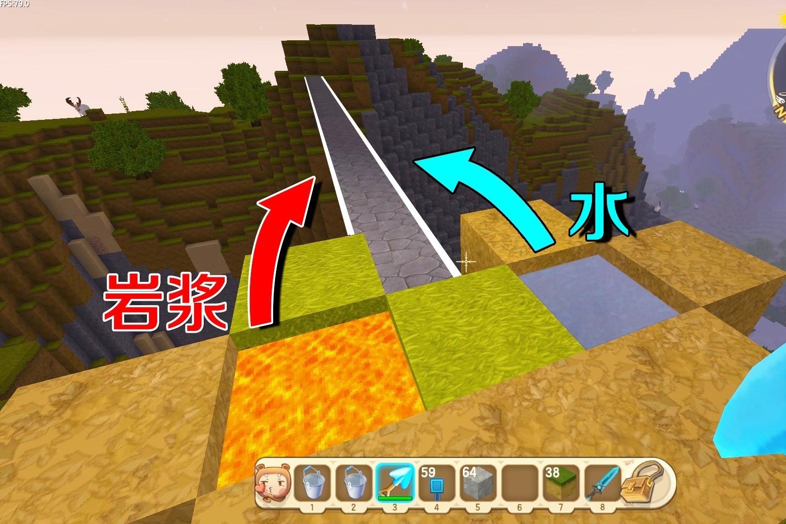 迷你世界:全自动电路搭桥法,利用岩浆和水,桥会自己蹭蹭往前伸