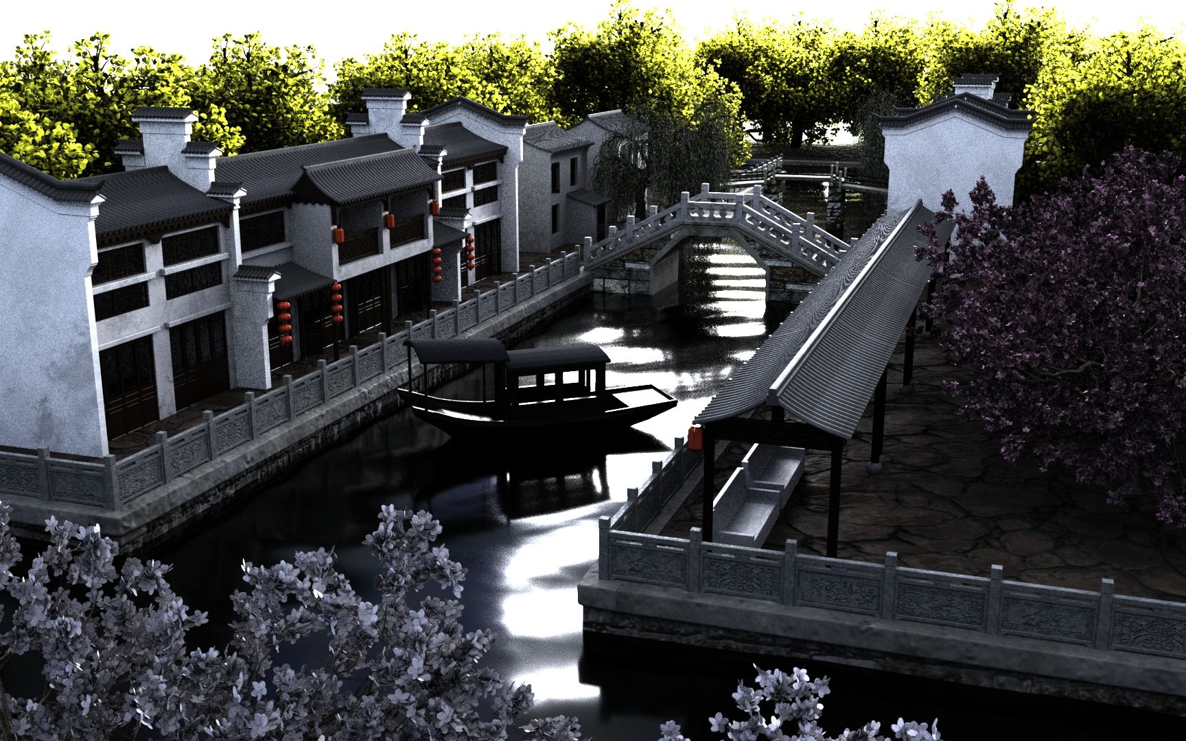 毕业设计,但很拉。——MayaArnold渲染江南小镇