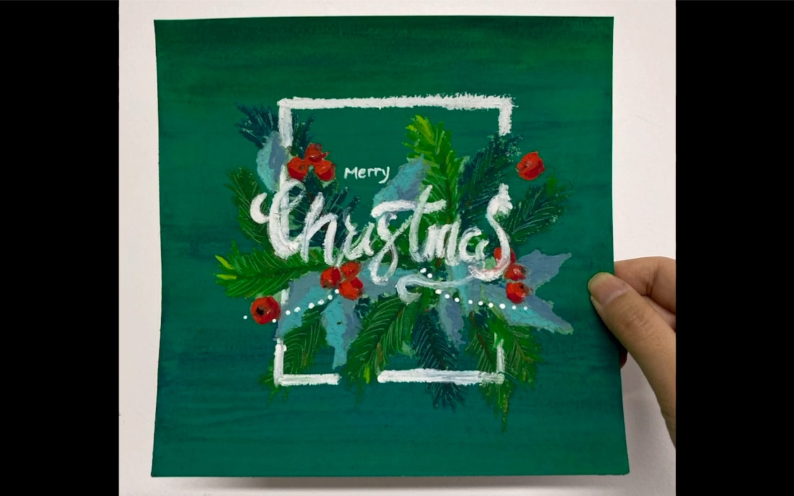 油画棒圣诞节卡片绘画过程