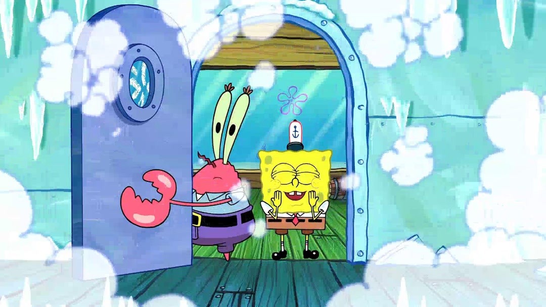 海绵动画:海绵扔垃圾,从后门走出去,绕地球一圈走回前们!