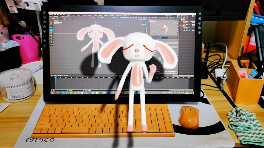 还记得我的睡咪兔吗?她从电脑里跳出来了!#动画片 #3D建模 #Nomad