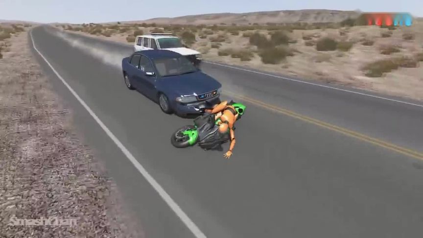 BeamNG模拟摩托汽车碰撞车祸