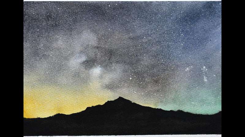 「简单水彩教程慢速版」浪漫星空 水彩画新手教程