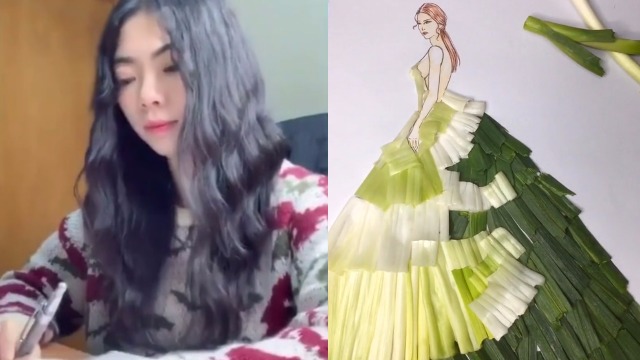80后美女设计创意时装画走红,用各种东西做出超美连衣裙