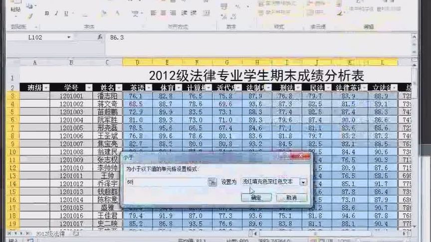 第八套excel法律专业学生期末成绩表(生命的涌动者制作)