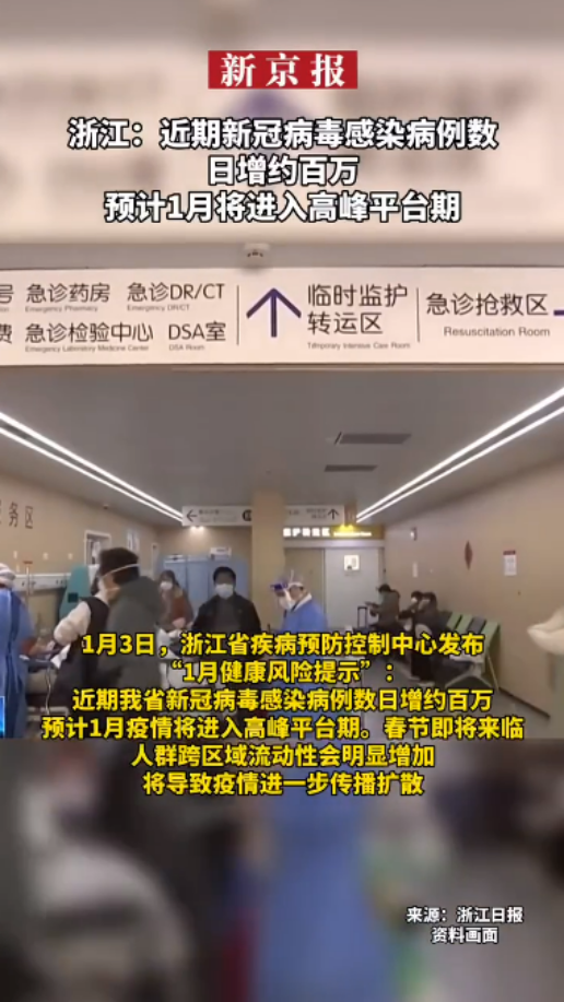 浙江:近期新冠病毒感染病例数日增约百万